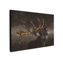 OnlyWow Leinwand Bilder Hirsch | Gr.: 120 x 80 cm