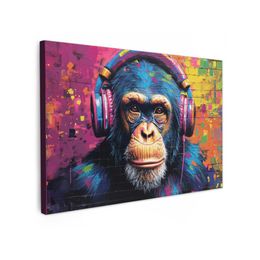 OnlyWow Leinwand Bilder Bunte Schimpanse | Gr.: 150 x 100 cm