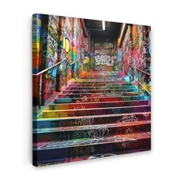 OnlyWow Leinwand Bilder Bunte Treppe | Gr.: 50 x 50 cm