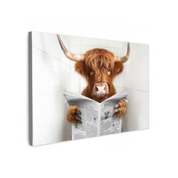 OnlyWow Leinwand Bilder Zeitung Schottisches Hochlandrind | Gr.: 90 x 60 cm