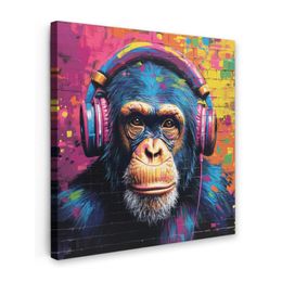 OnlyWow Leinwand Bilder Bunte Schimpanse | Gr.: 20 x 20 cm