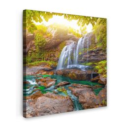 OnlyWow Leinwand Bilder Sonniger Wasserfall | Gr.: 90 x 90 cm
