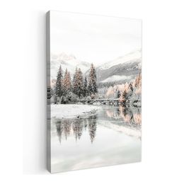 OnlyWow Leinwand Bilder Gefrorener Fluss | Gr.: 60 x 80 cm