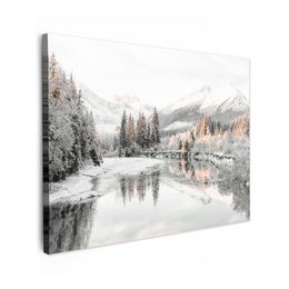 OnlyWow Leinwand Bilder Gefrorener Fluss | Gr.: 120 x 80 cm