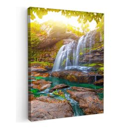OnlyWow Leinwand Bilder Sonniger Wasserfall | Gr.: 60 x 90 cm