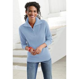 Troyer Casual Looks "Pullover", Damen, Gr. 36, blau (eisblau), 50% Baumwolle, 50% Polyacryl, meliert, unifarben, figurumspielend, Pullover Troyer