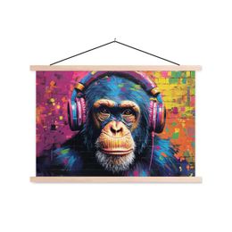 OnlyWow Poster mit Leiste Bunte Schimpanse | Gr.: 60 x 40 cm