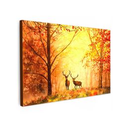 OnlyWow Leinwand Bilder Herbsthirsche | Gr.: 120 x 80 cm