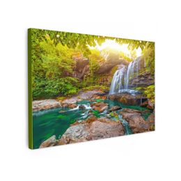 OnlyWow Leinwand Bilder Sonniger Wasserfall | Gr.: 80x60 cm