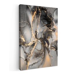 OnlyWow Leinwand Bilder Abstrakte Kunst gold grau | Gr.: 40 x 60 cm