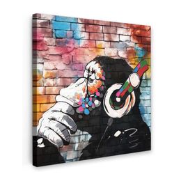 OnlyWow Leinwand Bilder Kopfh&ouml;rer-Affe | Gr.: 20 x 20 cm
