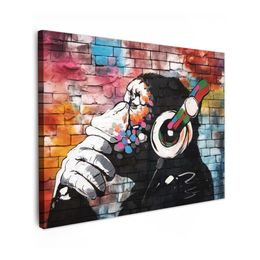 OnlyWow Leinwand Bilder Kopfh&ouml;rer-Affe | Gr.: 90 x 60 cm