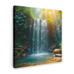 OnlyWow Leinwand Bilder Wasserfall Sonnenstrahlen | Gr.: 90 x 90 cm