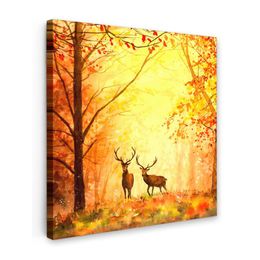 OnlyWow Leinwand Bilder Herbsthirsche | Gr.: 90 x 90 cm