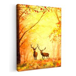 OnlyWow Leinwand Bilder Herbsthirsche | Gr.: 60 x 80 cm