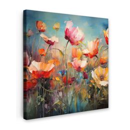 OnlyWow Leinwand Bilder Bunte Blumen | Gr.: 90 x 90 cm