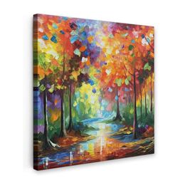 OnlyWow Leinwand Bilder Bunter Wald | Gr.: 90 x 90 cm