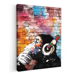 OnlyWow Leinwand Bilder Kopfh&ouml;rer-Affe | Gr.: 60 x 80 cm