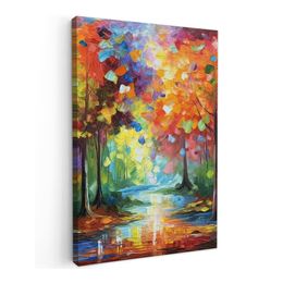 OnlyWow Leinwand Bilder Bunter Wald | Gr.: 60 x 80 cm
