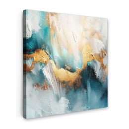 OnlyWow Leinwand Bilder Abstrakte Kunst gold blau | Gr.: 20 x 20 cm