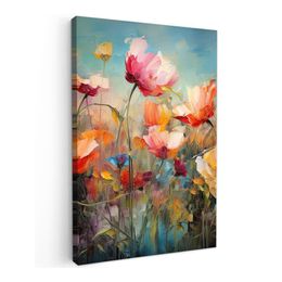 OnlyWow Leinwand Bilder Bunte Blumen | Gr.: 60 x 80 cm