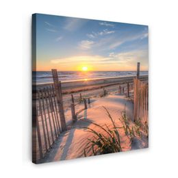 OnlyWow Leinwand Bilder Sonnenuntergang Strand | Gr.: 50 x 50 cm