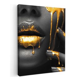 OnlyWow Leinwand Bilder Gesicht gold schwarz | Gr.: 60 x 90 cm