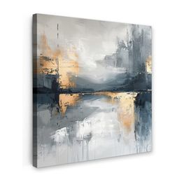 OnlyWow Leinwand Bilder Abstrakte Kunst gold grau | Gr.: 20 x 20 cm