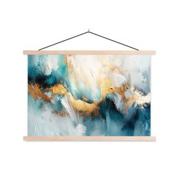 OnlyWow Poster mit Leiste Abstrakte Kunst gold blau | Gr.: 120 x 80 cm