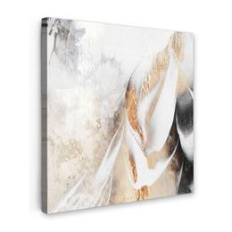 OnlyWow Leinwand Bilder Abstrakte Kunst wei&szlig; gold | Gr.: 50 x 50 cm
