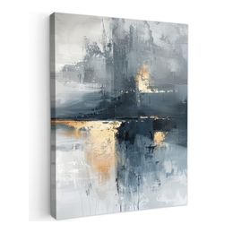 OnlyWow Leinwand Bilder Abstrakte Kunst gold grau | Gr.: 40 x 60 cm