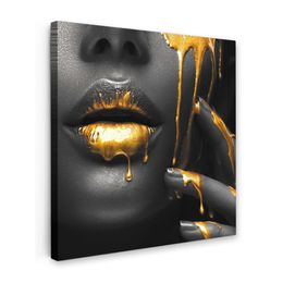 OnlyWow Leinwand Bilder Gesicht gold schwarz | Gr.: 20 x 20 cm