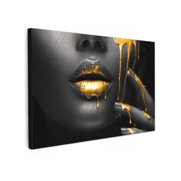 OnlyWow Leinwand Bilder Gesicht gold schwarz | Gr.: 90 x 60 cm