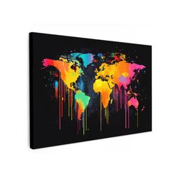 OnlyWow Leinwand Bilder Graffiti-Weltkarte | Gr.: 40 x 30 cm