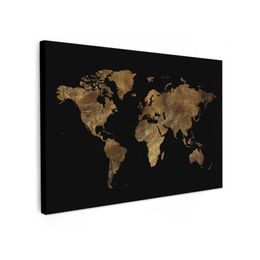 OnlyWow Leinwand Bilder Weltkarte gold schwarz | Gr.: 90 x 60 cm