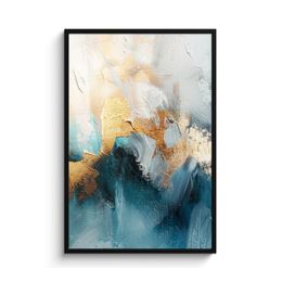 OnlyWow Poster mit Leiste Abstrakte Kunst gold blau | Gr.: 30 x 40 cm