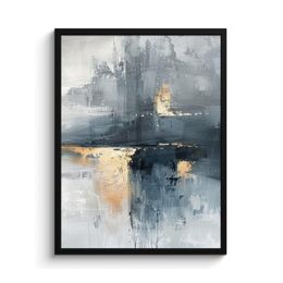 OnlyWow Poster mit Leiste Abstrakte Kunst gold grau | Gr.: 30 x 40 cm