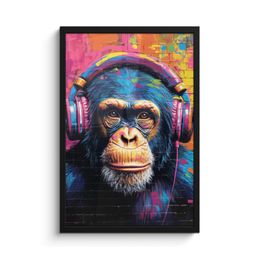 OnlyWow Poster mit Leiste Bunte Schimpanse | Gr.: 80 x 120 cm