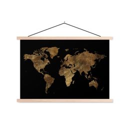 MuchoWow Poster mit Leiste Weltkarte gold schwarz | Gr.: 60 x 40 cm
