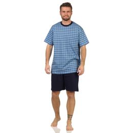 Normann Shorty Pyjama kurzarm Schlafanzug Karo - 61292 in marine | Gr.: 56