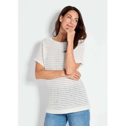 GOLDNER Kurzgr&ouml;&szlig;e: Kurzarm-Pullover mit Rippen in cremewei&szlig; | Gr.: 22