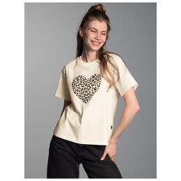 T-Shirt TRIGEMA "TRIGEMA T-Shirt mit goldenem Leo-Herz-Print", Damen, Gr. L, natur, Single Jersey, 100% Baumwolle, Basic, Rundhals, Shirts T-Shirt