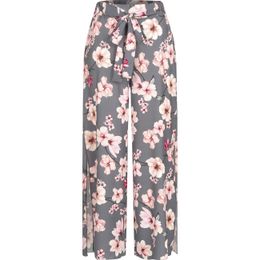 Stoffhose CLOUD 5IVE "CLOUD 5IVE High-Waist Sommerhose mit Blumen Print", Damen, Gr. XL, US-Gr&ouml;&szlig;en, grau, 95% Polyester, 5% Elasthan, gebl&uuml;mt, loose fit, Hosen Stoffhose
