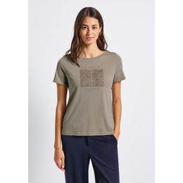 T-Shirt Street One, Damen, Gr. 34, beige (morning beige), Web, 50% Modal, 50% Baumwolle, bedruckt, normal normal, Rundhals, abgesteppt, Shirts T-Shirt, aus Baumwolle mit Stretchante