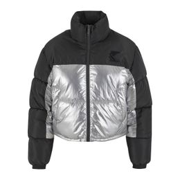 Winterjacke Karl Kani "Karl Kani KK Og Metallic Block Crop Puffer Jacket metallic", Damen, Gr. M, silber, 100% Polyamid, mehrfarbig, normal, amerikanischer Ausschnitt, Jacken Winterjacke