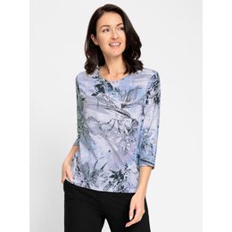 3/4-Arm-Shirt CLASSIC "Shirt", Damen, Gr. 46, blau (eisblau, grau, bedruckt), 92% Polyester, 8% Elasthan, bedruckt, gemustert, mehrfarbig, Rundhals, Shirts 3/4-Arm-Shirt