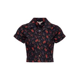 Queen Kerosin Cropped Hawaiibluse Cherries & Roses in schwarz | Gr.: L