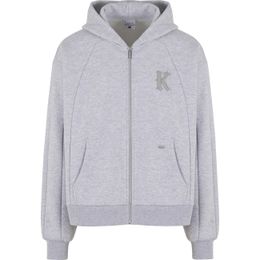 Kapuzenpullover Karl Kani "Karl Kani KK Boxy Full Zip Hoodie", Herren, Gr. S, grau, 70% Baumwolle, 30% Polyester, mehrfarbig, relaxed fit, ohne Ausschnitt, Pullover Kapuzenpullover