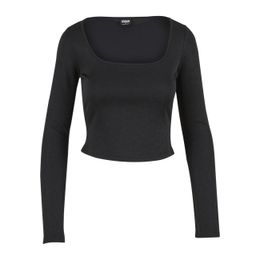 T-Shirt Urban Classics "Urban Classics Ladies Glitter Square Neck Longsleeve", Damen, Gr. L, schwarz, 100% Kunststoff, unifarben, skinny fit, eckiger Ausschnitt, Shirts T-Shirt