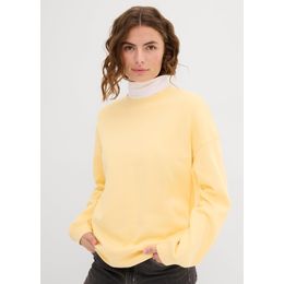 Sweatshirt bonprix, Damen, Gr. 36/38 (S), gelb (cremegelb), Sweatware, Obermaterial: 100% Baumwolle. B&uuml;ndchen: 95% Baumwolle, 5% Elasthan, unifarben, oversize h&uuml;ftbedeckend, Rundhals, Rippb&uuml;ndchen, Sweatshirts Sweatshirt, Oversize-Passform, aus reiner Baumwolle, elastische B&uuml;ndchen